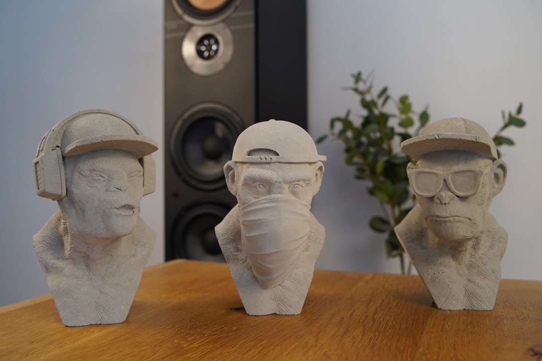 Handcrafted Concrete Monkey Head Sculpture in the Style of the Three ...