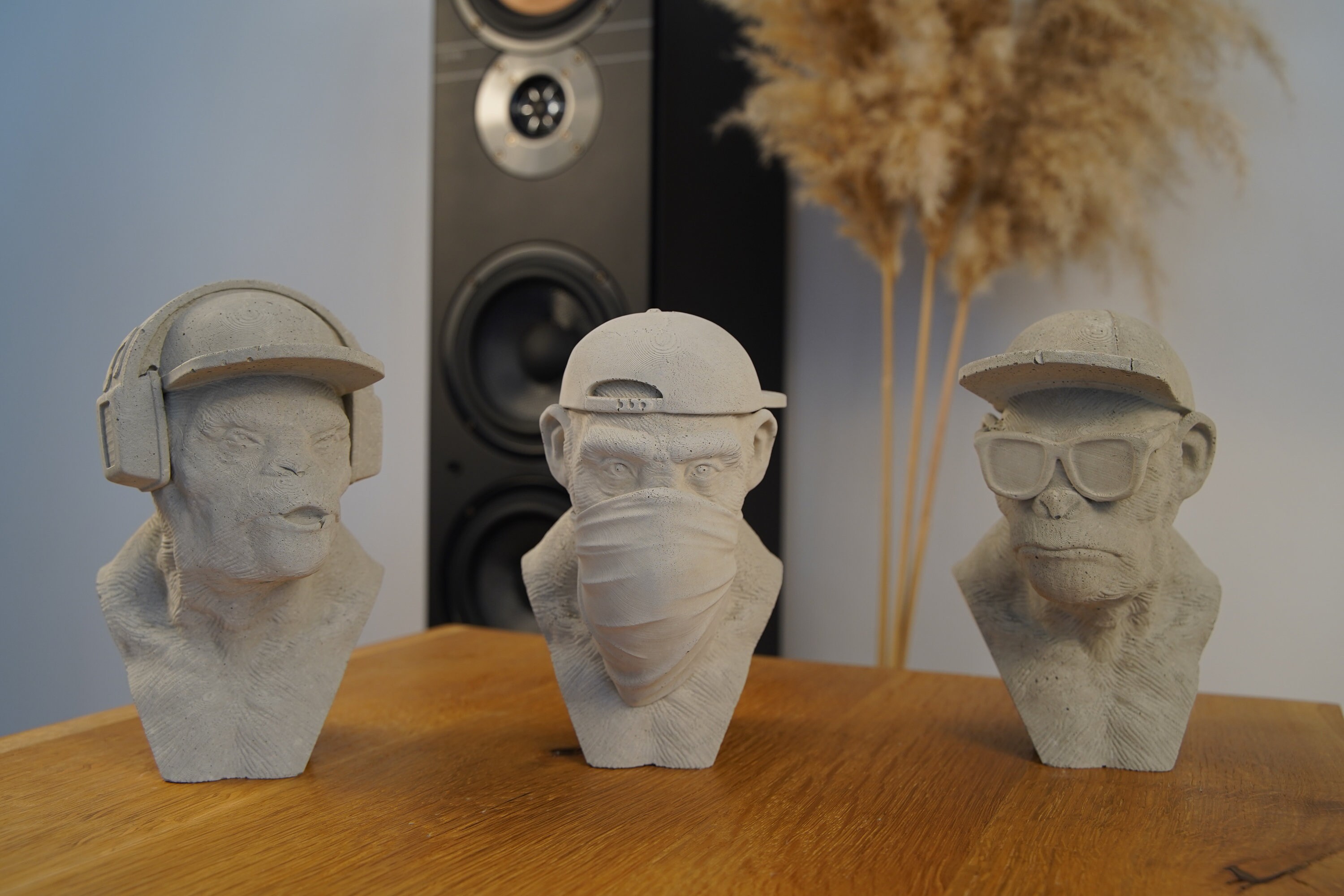 Handcrafted Concrete Monkey Head Sculpture in the Style of the Three ...