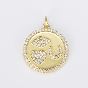 Good Luck Medallion Add-on Charm for Bracelet, Elegant Heart Pendant CZ ...
