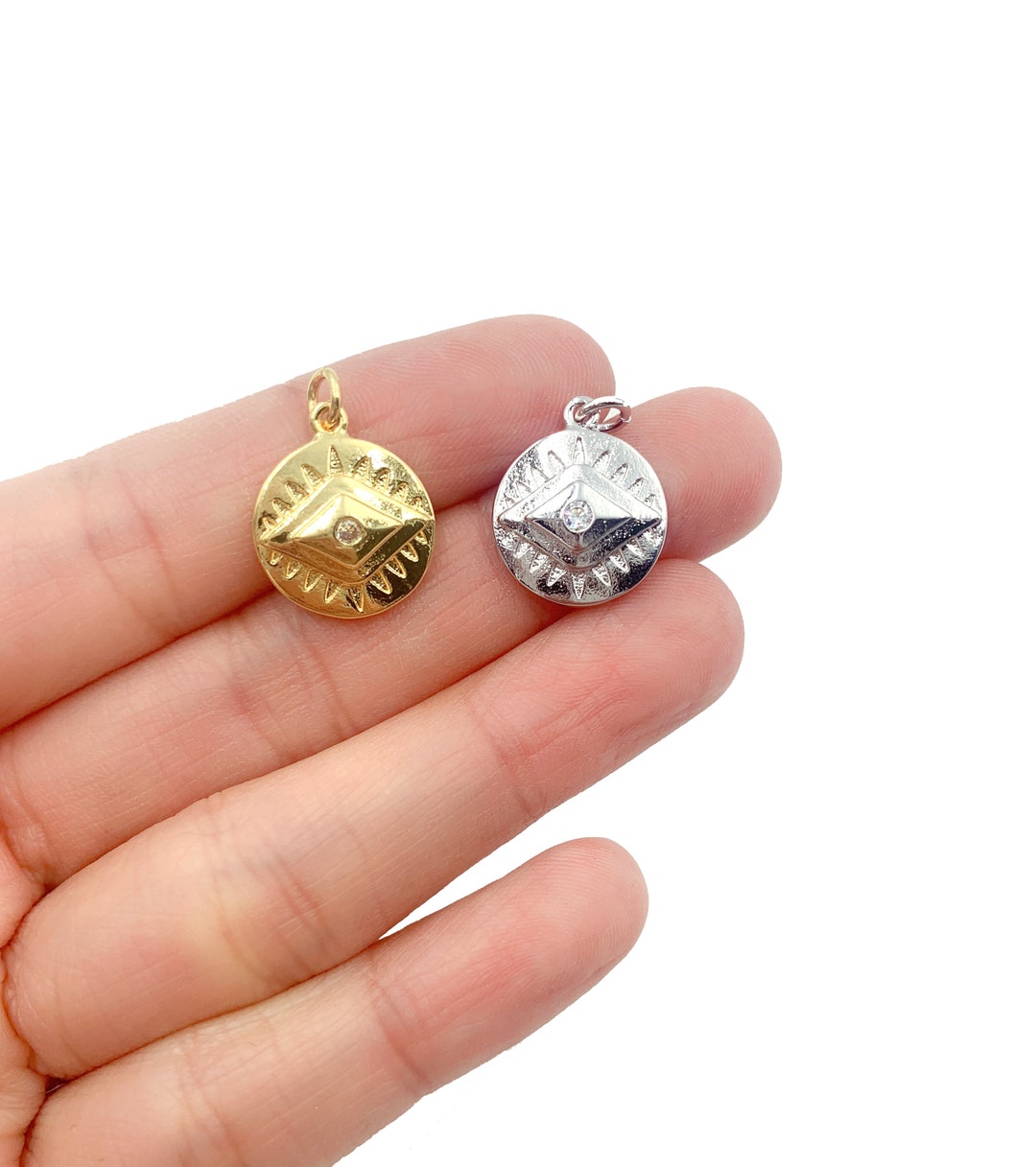 Evil Eye Round Disc Add-on Charm in Gold Filled, Clear CZ Micro Pave ...