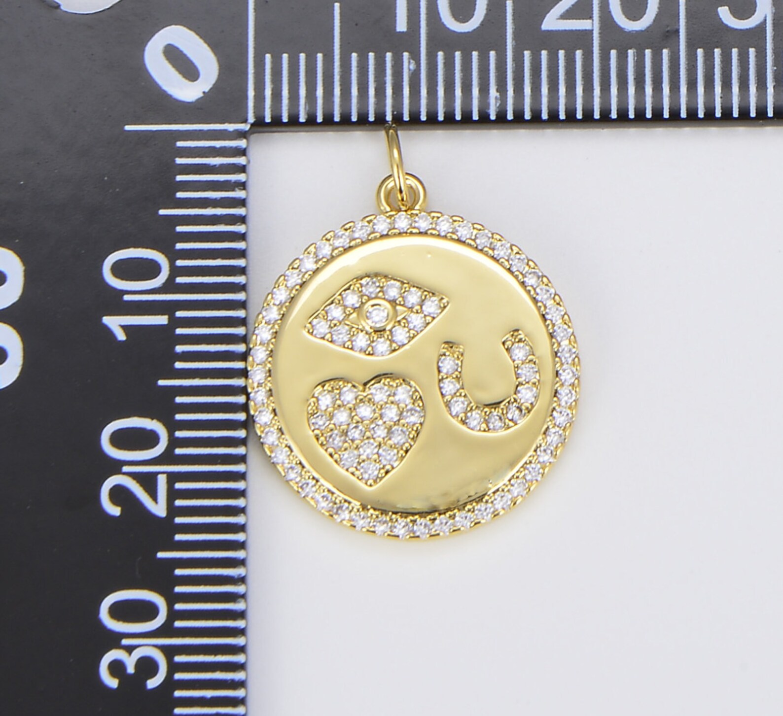Good Luck Medallion Add-on Charm for Bracelet, Elegant Heart Pendant CZ ...