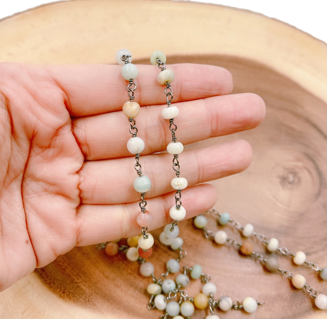 Amazonite Beaded Chain by Yard, Rondelle/round Cut Matte Amazonite ...