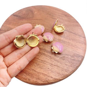 Dainty Teal and Magenta Openable Clam Shell Locket Charm Pendant, Gold ...