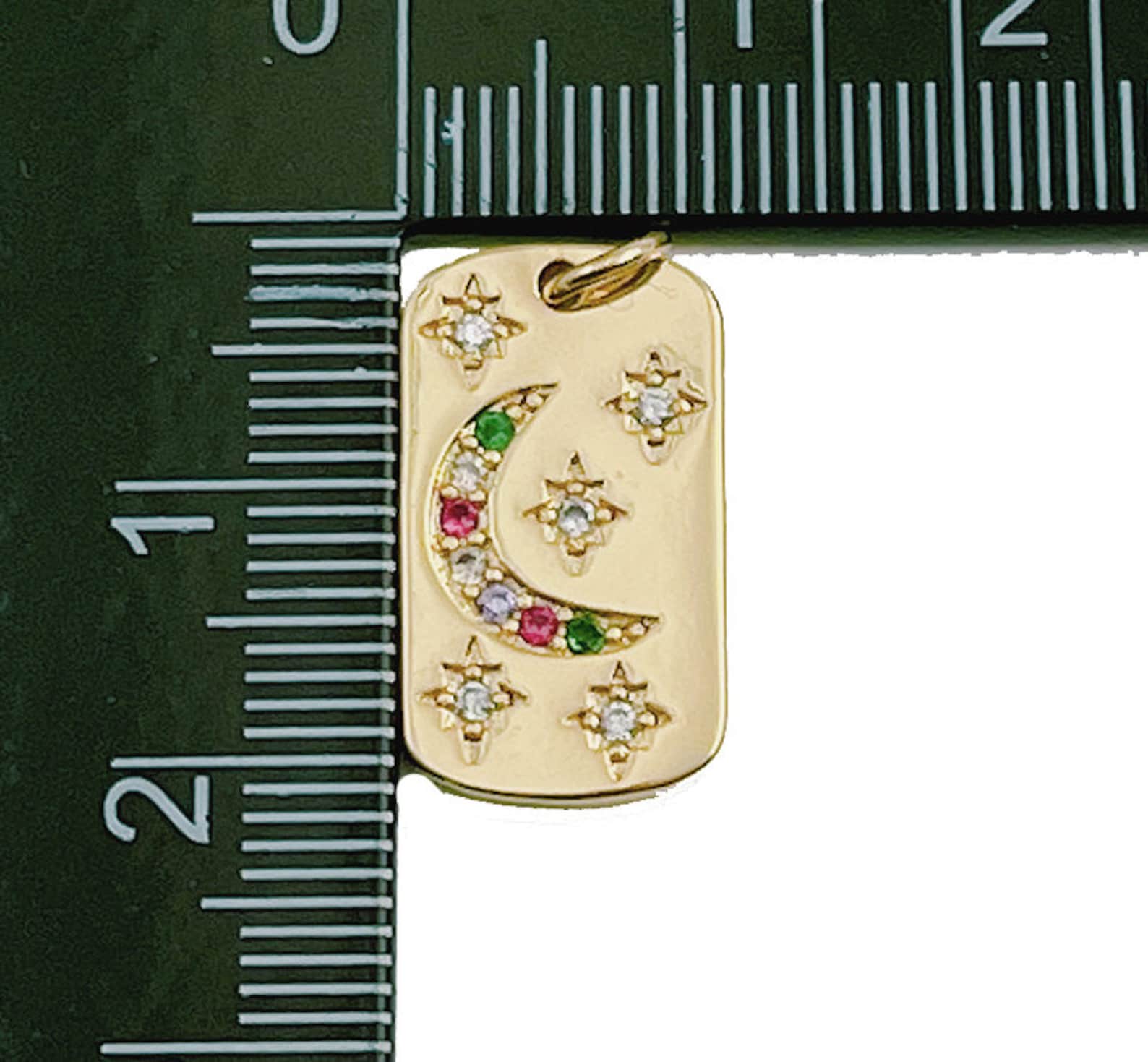 Crescent Moon in Tag Add-on Charm in Gold Filled, Clear & Multicolor CZ ...