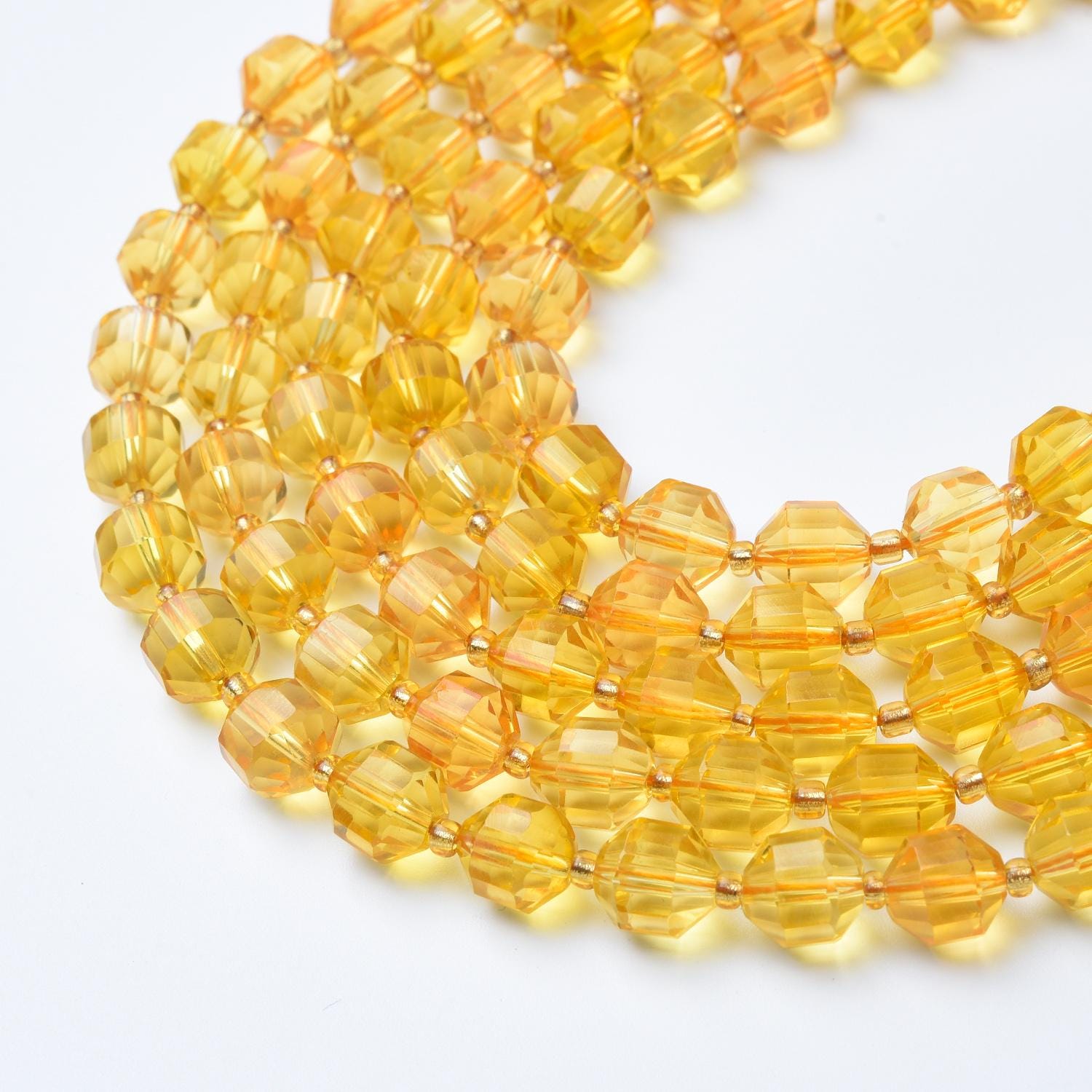 Natural Citrine Faceted Round Prism Cut Beads Strand 15.5