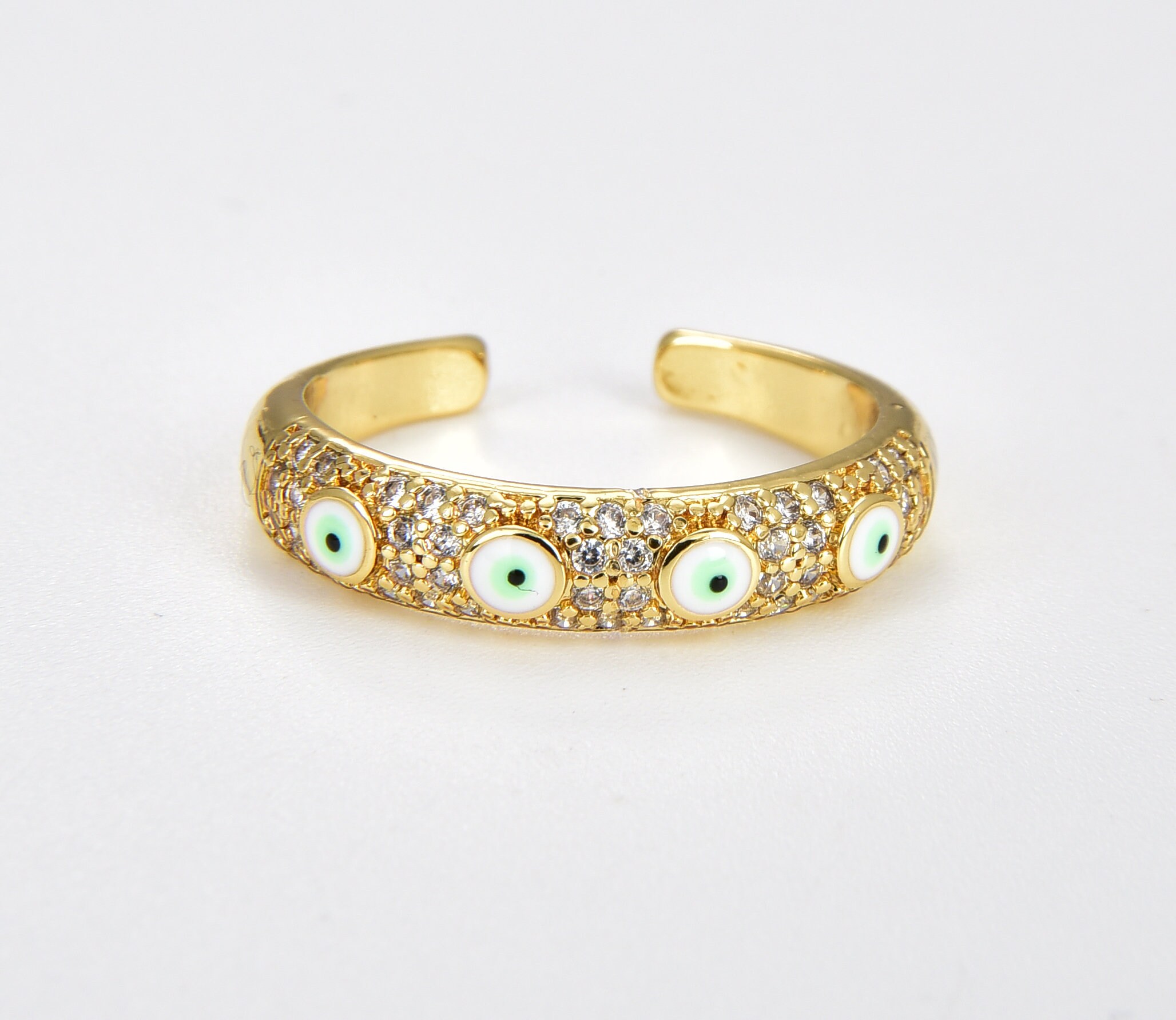 Evil Eye Ring in Gold Filled, Dainty CZ Micro Pave Ring, Protection ...