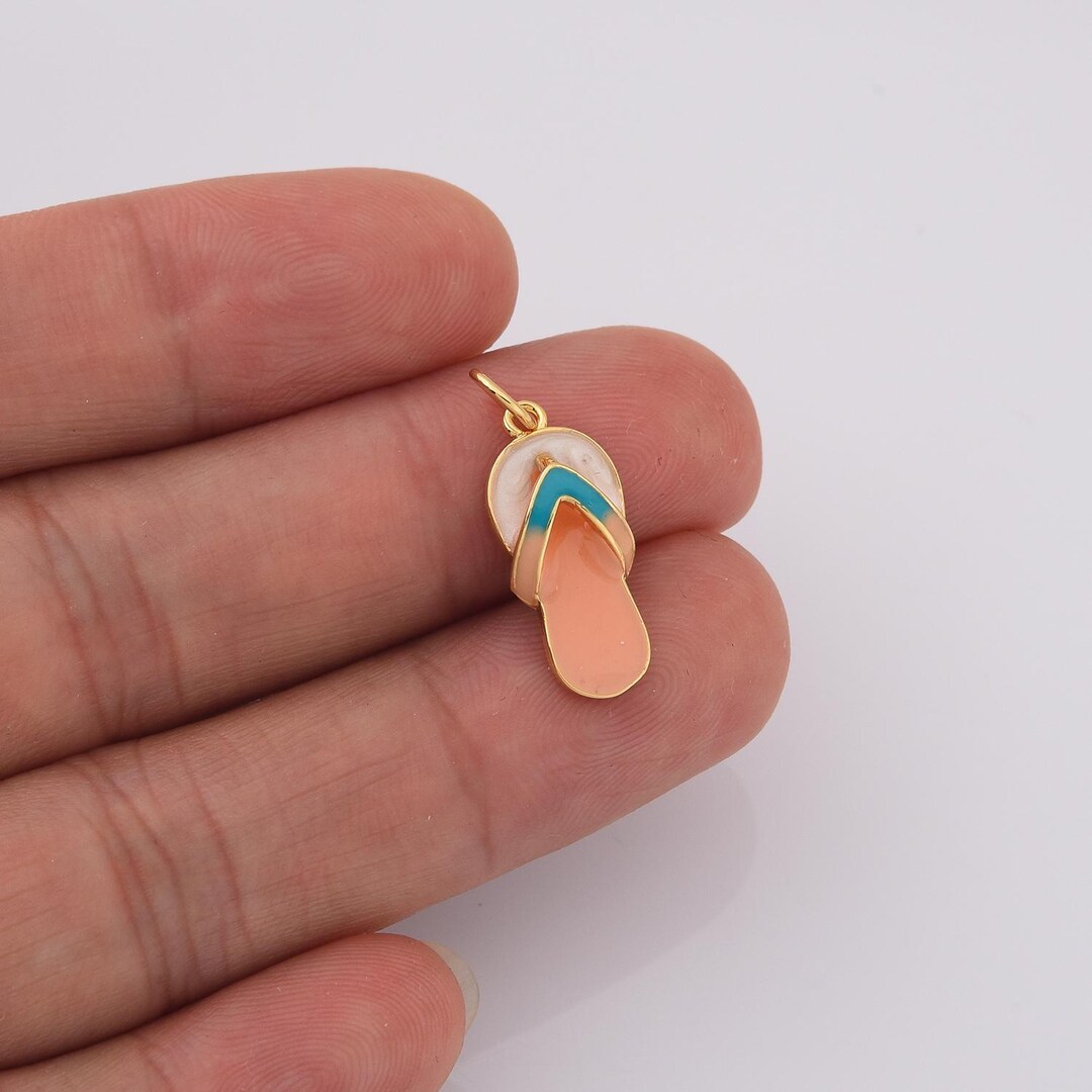 Flip Flop Add-on Charm in Gold Filled, Enamel Beach Sandal Necklace ...