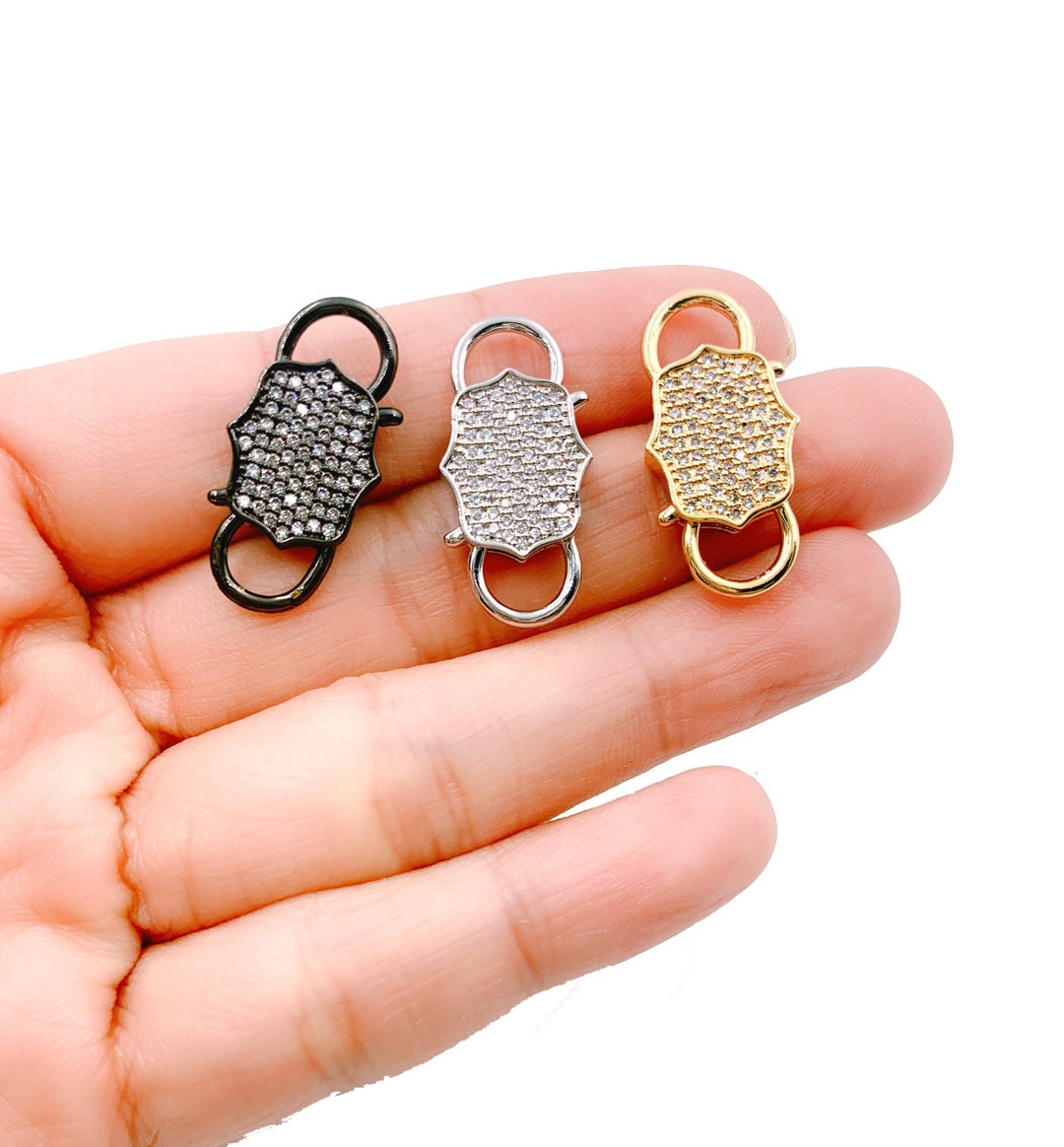 Interlocking Clasp CZ Micro Pave, Gold Filled Carabiner Clasp Pendant ...