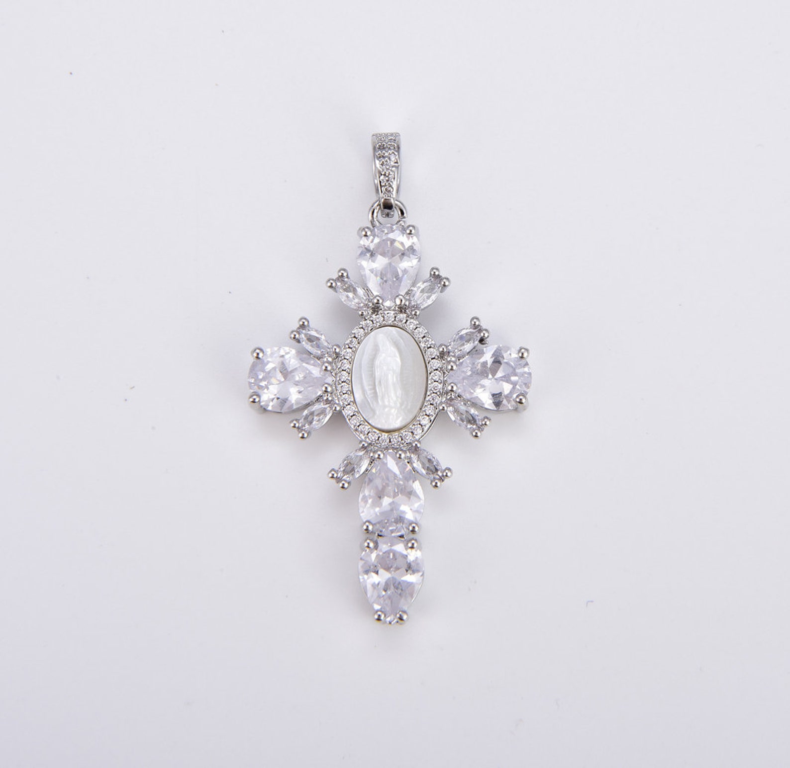 Cross Pendant With Virgin Mary, Religious Add-on Charm for Bracelet, CZ ...