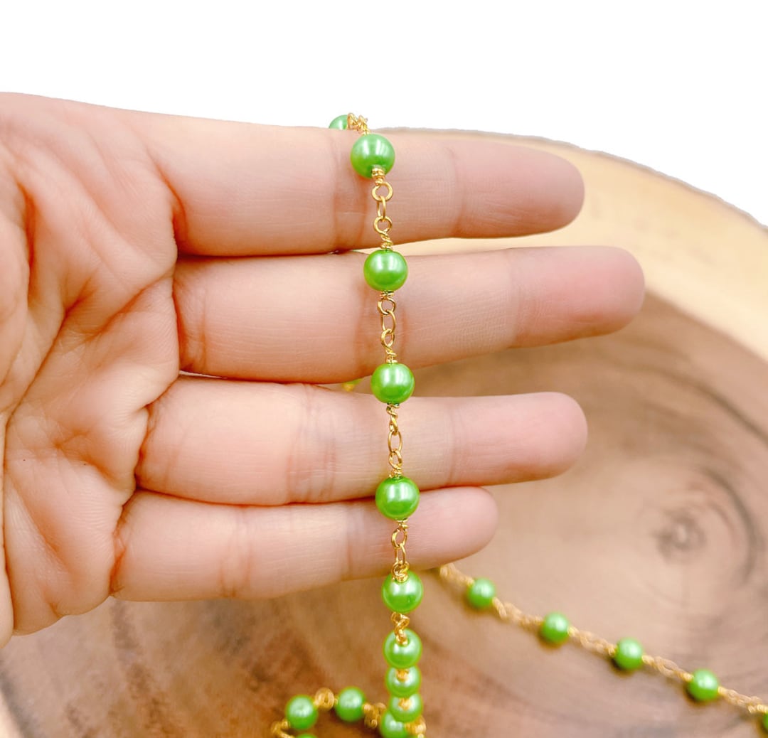 Green Shell Pearl Beaded Chain by Yard, Wholesale Bulk Roll Beaded ...