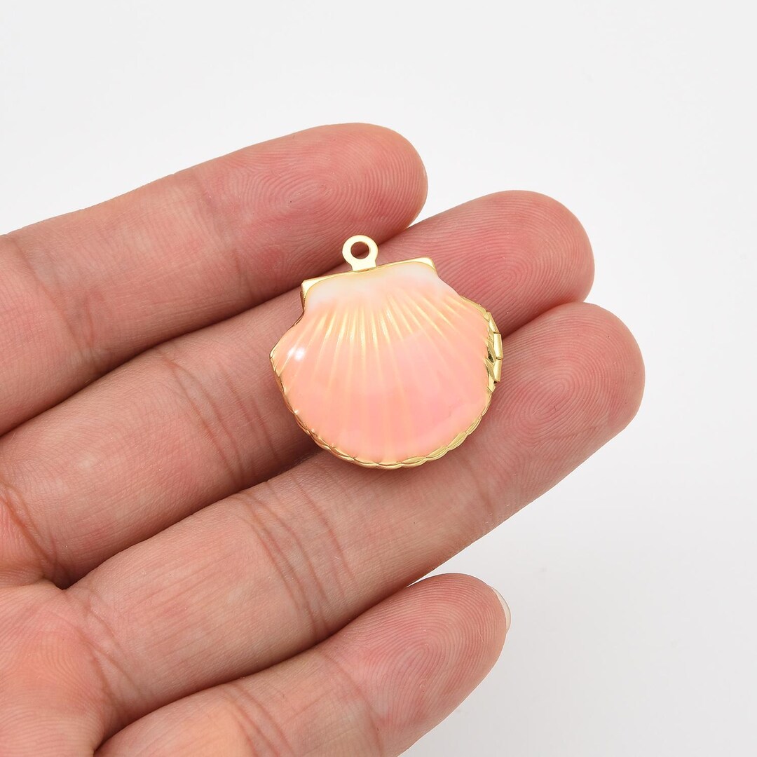 Dainty Teal and Magenta Openable Clam Shell Locket Charm Pendant, Gold ...
