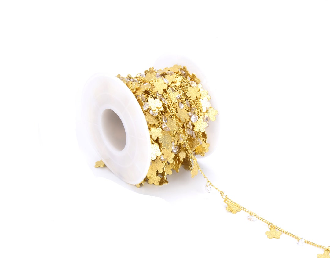 Gold Clover Chain, Round Disc Chain by the Foot, Long Bar Chain, Flower ...