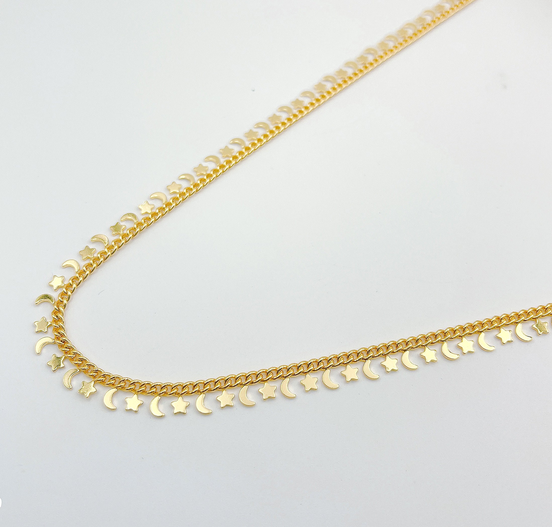 Star Crescent Moon Chain for Jewelry Making, 14K Gold Filled Rosary ...