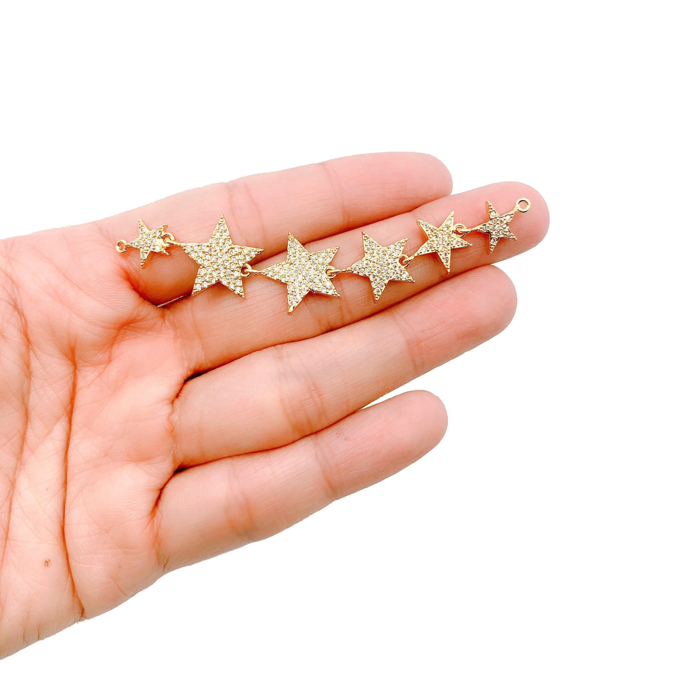 6 Stars Link Connector With CZ Micro Pave, Necklace in Gold Filled Add ...