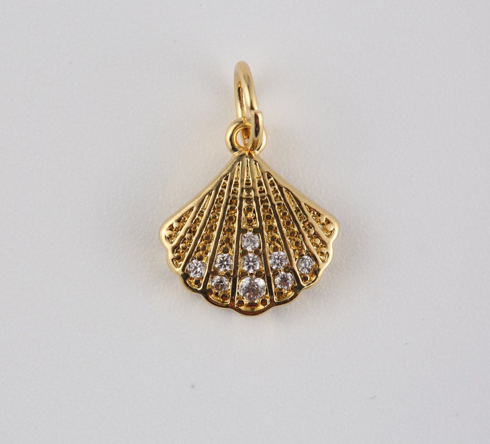 Clam Shell Locket Add-on Charm Pendant in Gold Filled, CZ Micro Pave ...