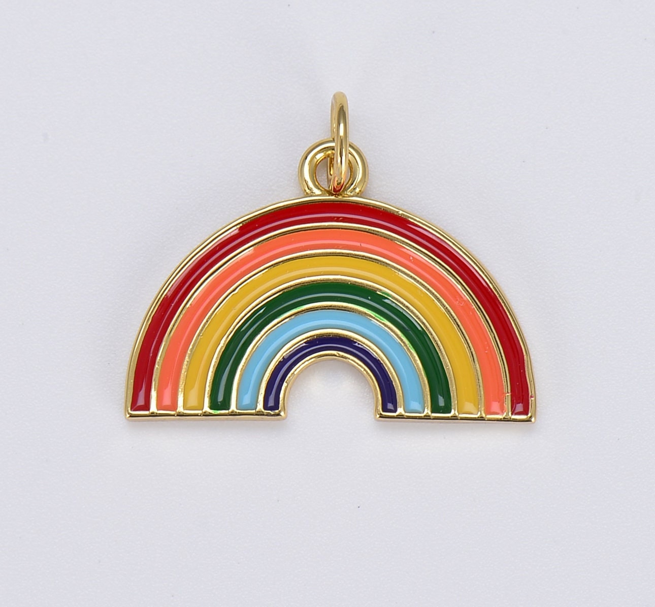 Multicolor Enamel Rainbow Charm in Gold Filled, Rainbow Pendant Add-on ...