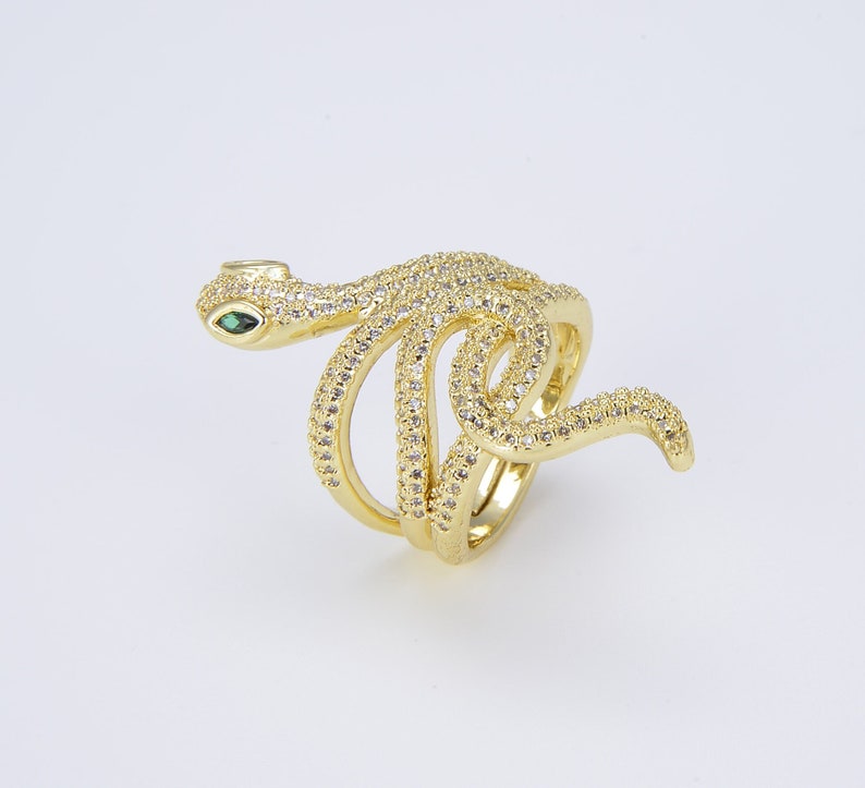 Gold Filled Adjustable Snake Ring, Elegant CZ Micro Pave Stackable ...