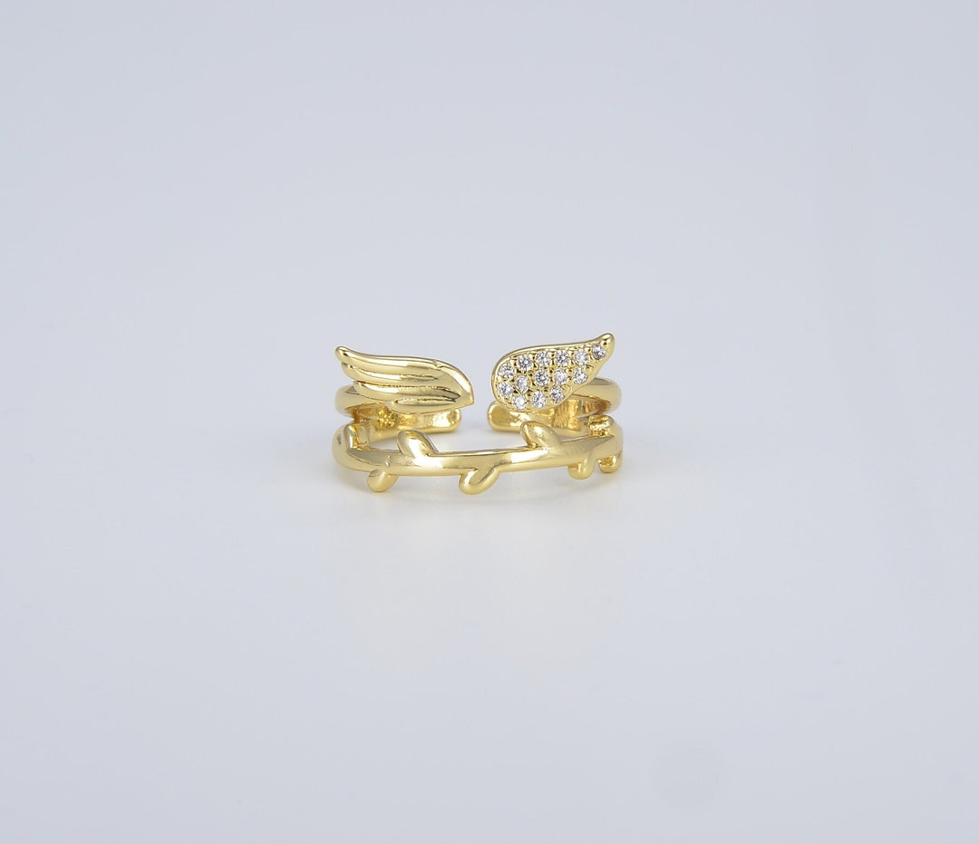 Adjustable Cute Ring W/ Angel Wings, Dainty Wings Ring in Gold Filled ...