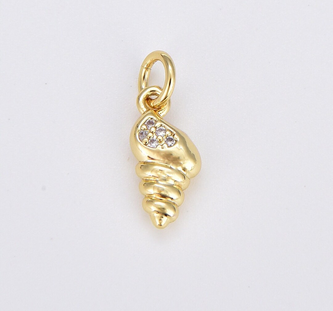 Dainty Natural Conch Shell Charm Gold Filled Pendant, CZ Micro Pave ...