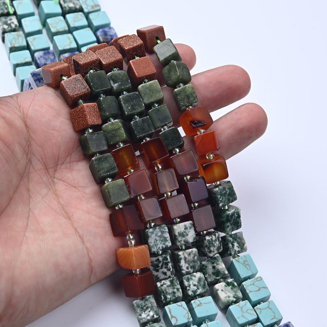 Earth Tone Cube Beads 8mm for DIY Jewelry, Turquoise Aqua Terra Jasper ...
