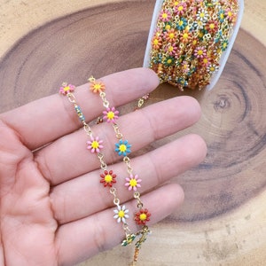 Enamel Daisy Flower Chain by Foot in Gold Filled, Daisy Seed Bead ...