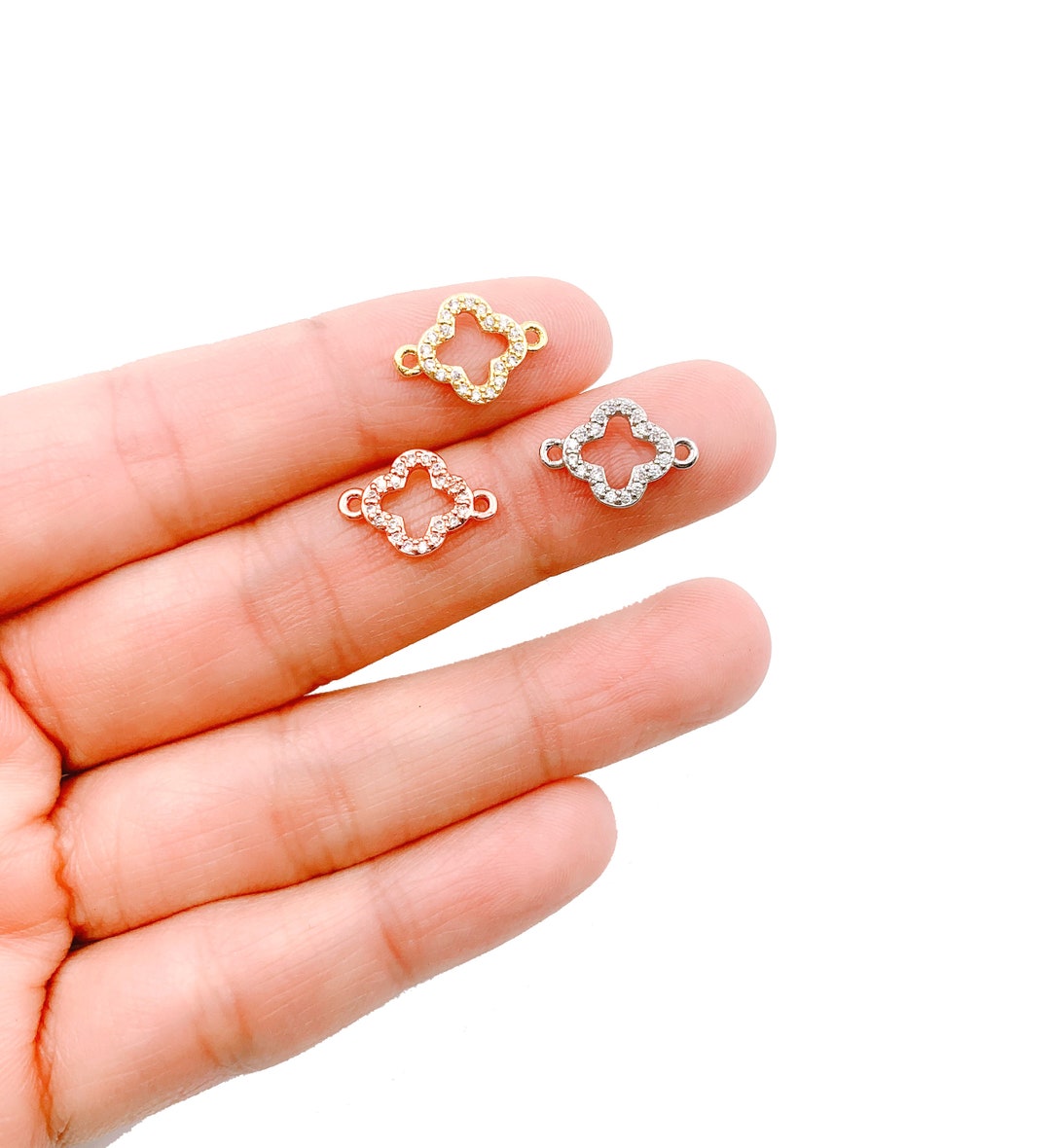 14K Gold Four Leaf Clover Charm Connector, Clover Connector, Four Leaf ...