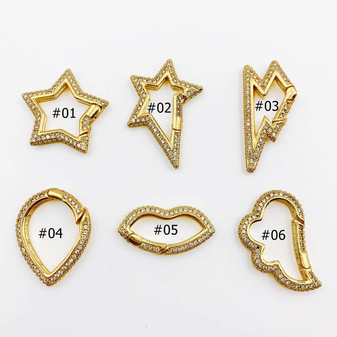 CZ Micro Pave Carabiner Clasp, Self Closing Clasps for Bracelet, Star ...