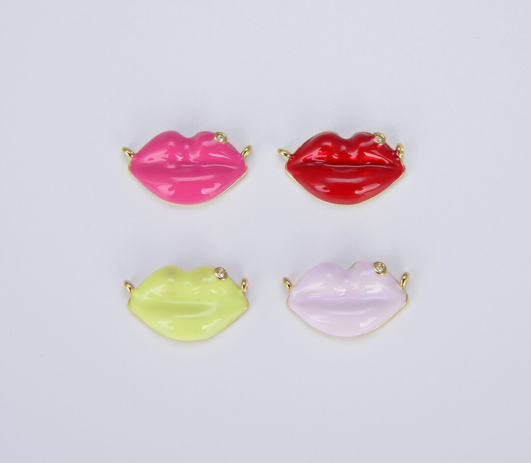 Enamel Lips Charm Connector Pendant, Gold Filled Sexy Red Lips Pendants ...