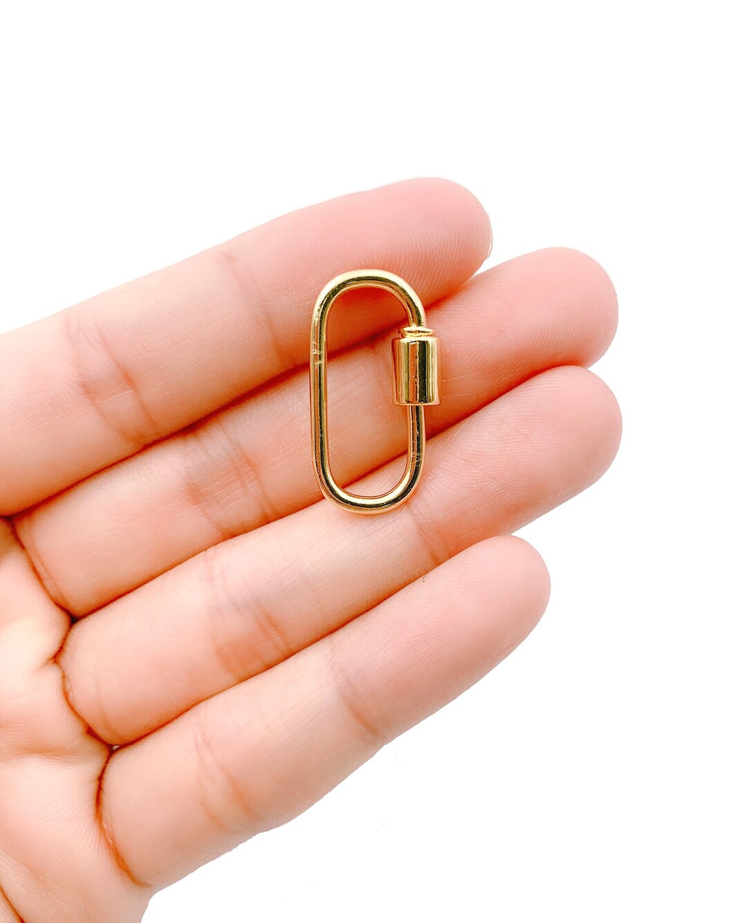 Dainty Oval Carabiner Screw Clasp, Gold Filled Clasp Pendant Elongated ...