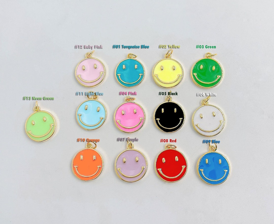 Enamel Happy Face Charm, 18K Gold Filled Smiley Happy Face Charms ...