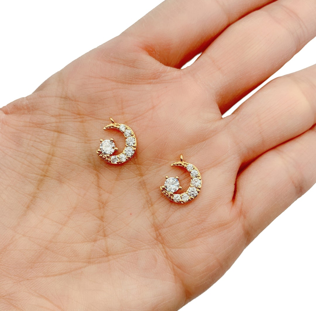 Crescent Moon With Star Add-on Charm in Gold Filled, Clear CZ Micro ...