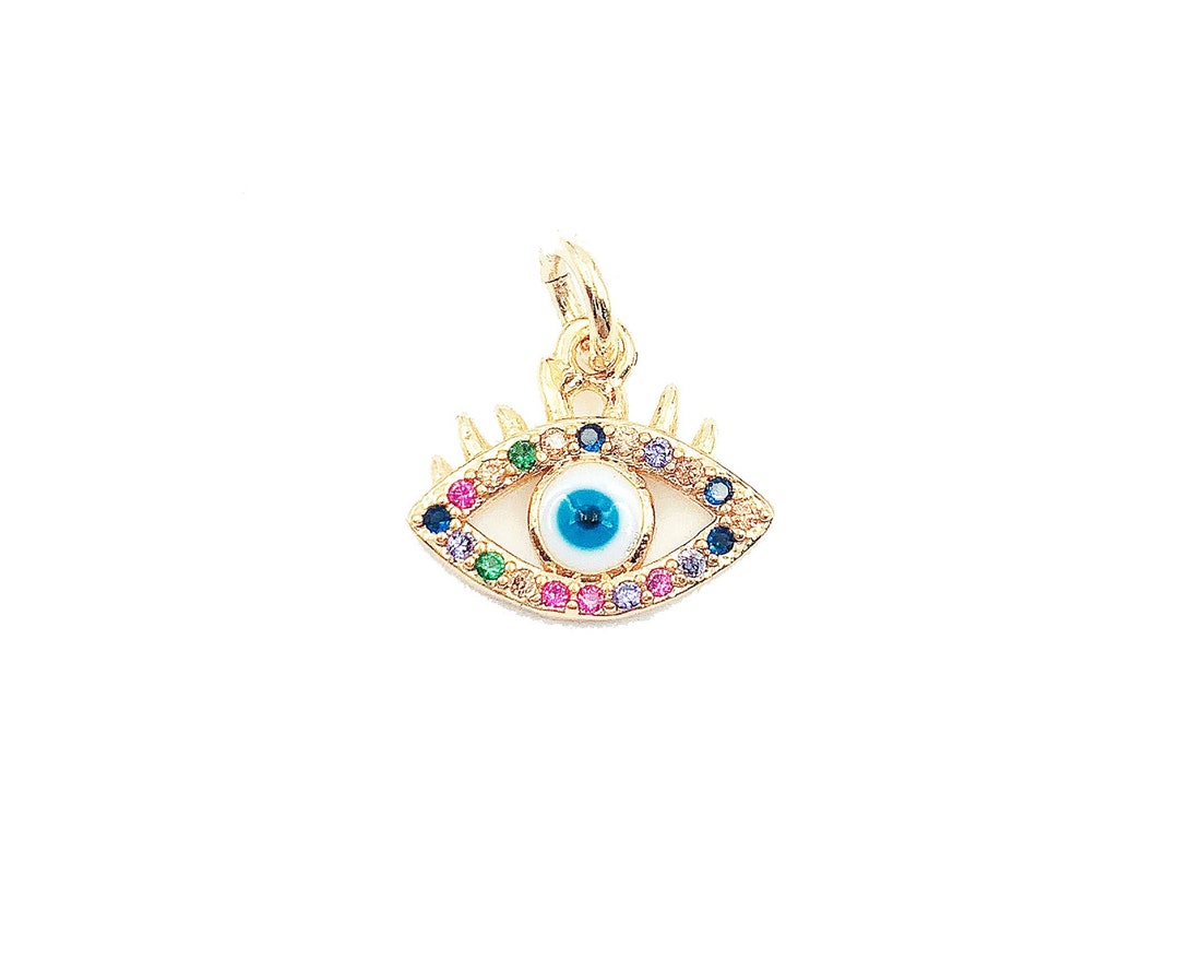 Delicate Evil Eye Add-on Charm With Multicolor CZ Micro Pave, Gold ...