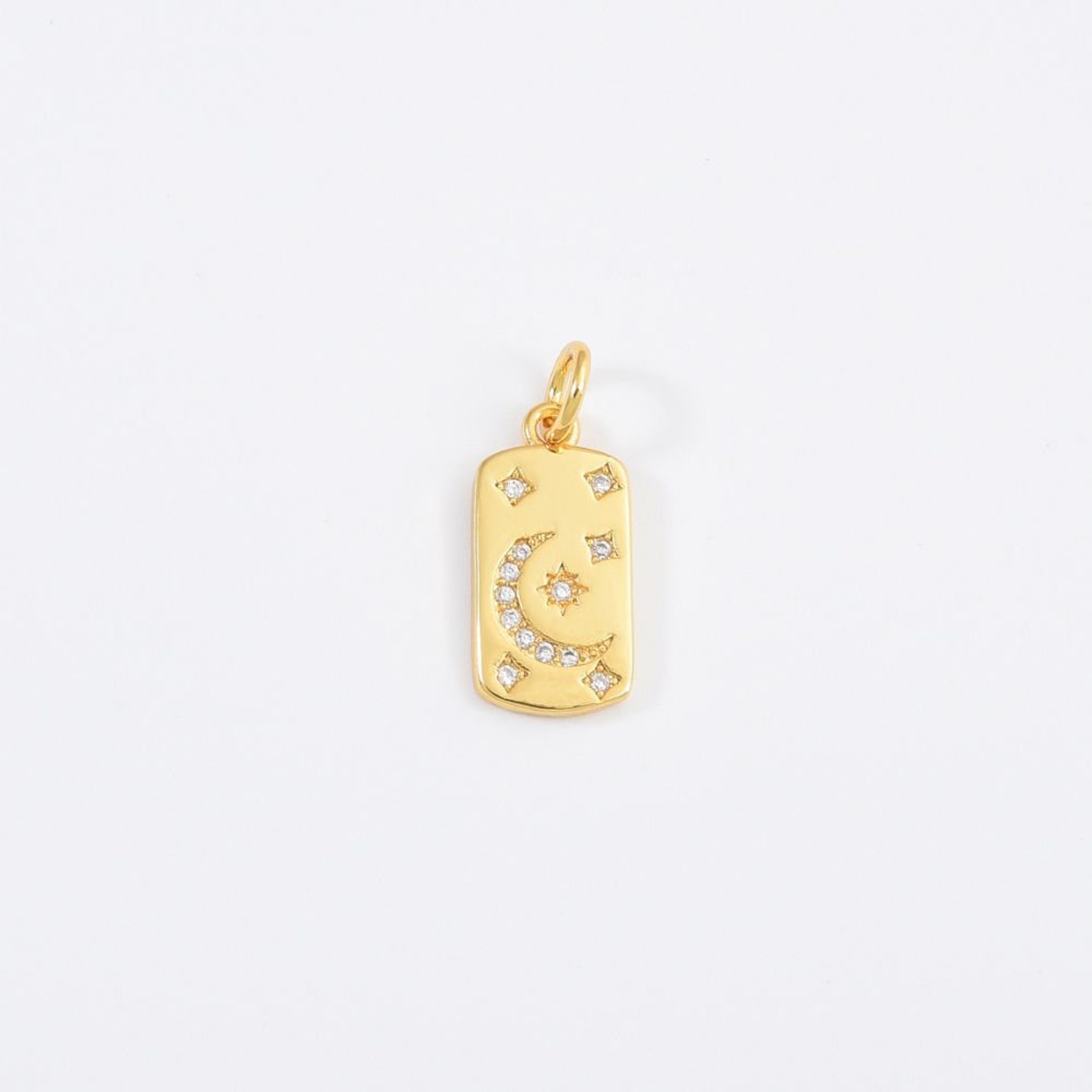 Crescent Moon in Tag Add-on Charm in Gold Filled, Clear & Multicolor CZ ...