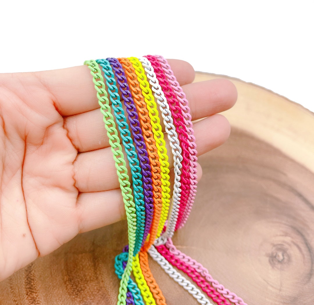 Neon Enamel Curb Chain, Colorful Enamel 4mm Cuban Curb Chain, Wholesale ...