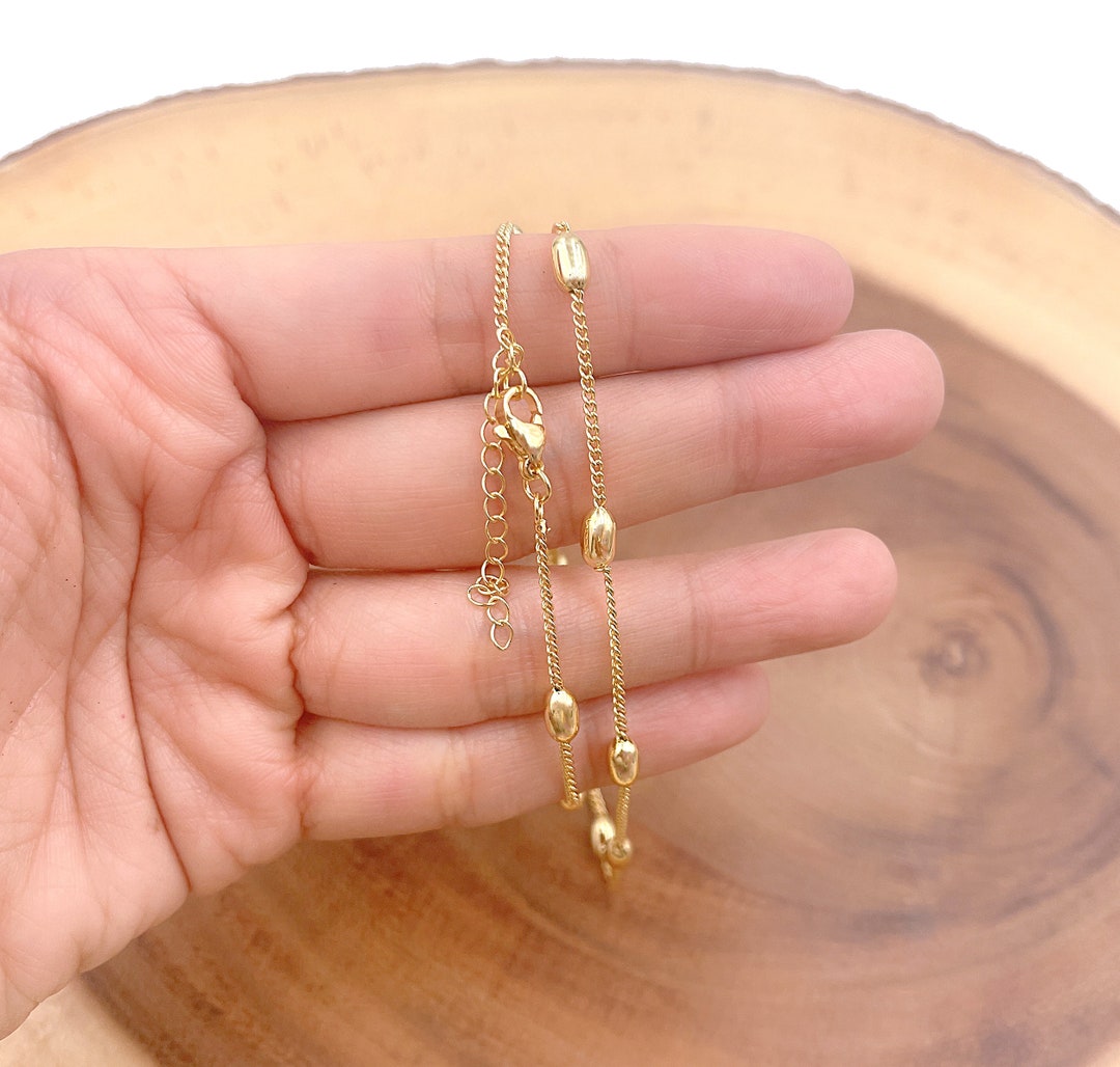 Gold Curb Chain, Capsule Shape Beaded Chain in Gold Filled for Pendant ...