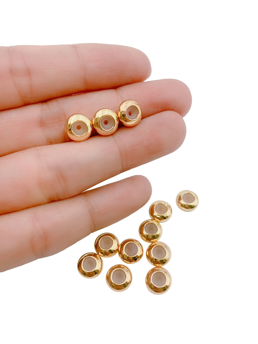 Rondelle Rubber Stopper Beads, Gold Tiny Stopper Connector for Necklace ...