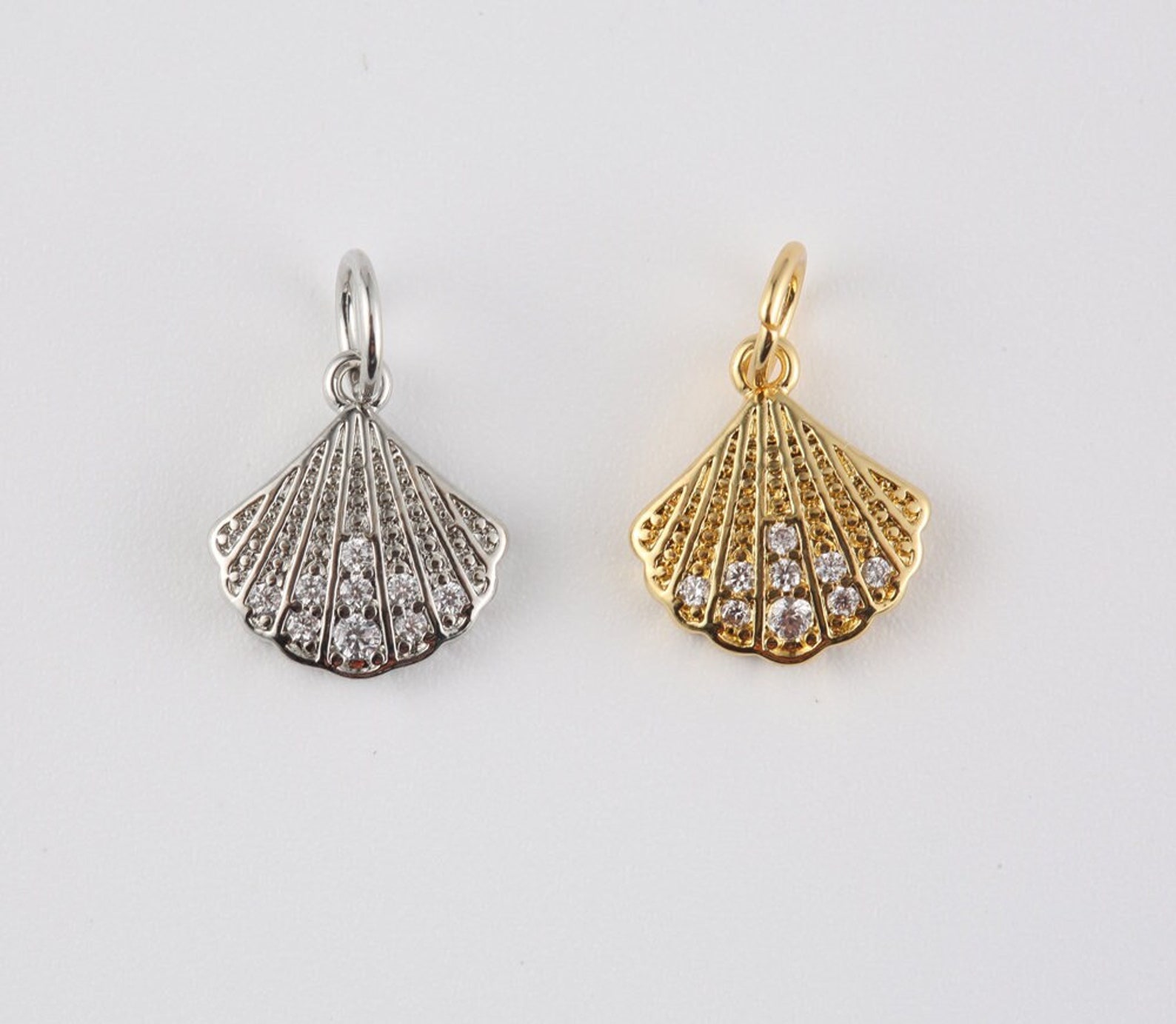 Clam Shell Locket Add-on Charm Pendant in Gold Filled, CZ Micro Pave ...
