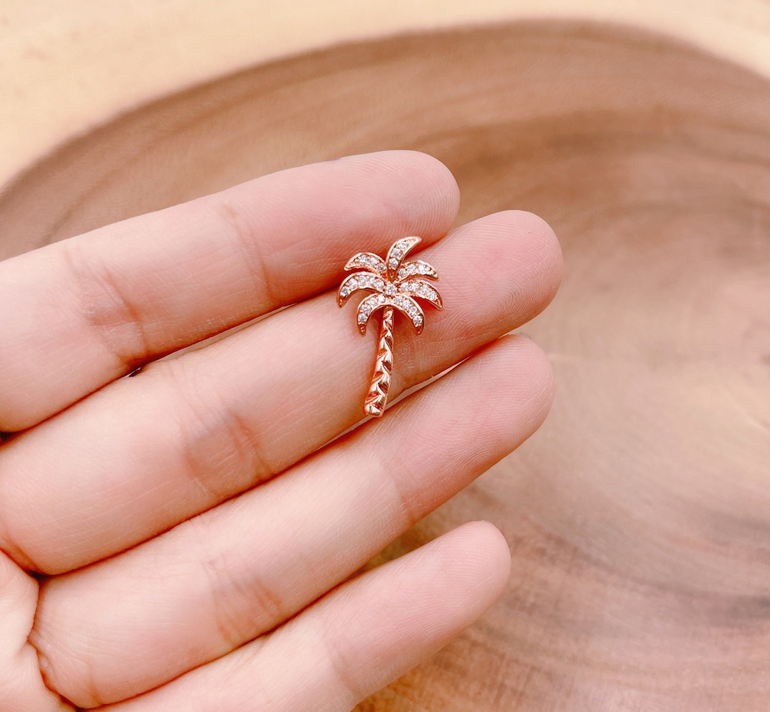 Dainty Palm Tree Pendant, Gold Filled Summer Charm Jewelry Making, CZ ...