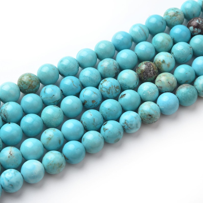 Natural Morenci Turquoise Round Beads, Smooth Bead Bracelet, Genuine ...