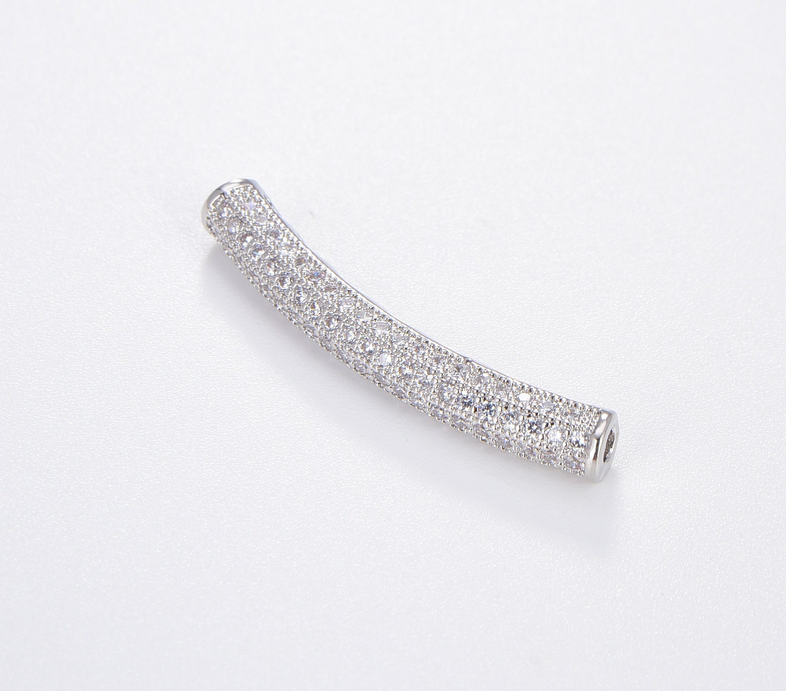 18K Gold Micro Pave Curve Tube Bead, CZ Micro Pave Long Curve Tube for ...