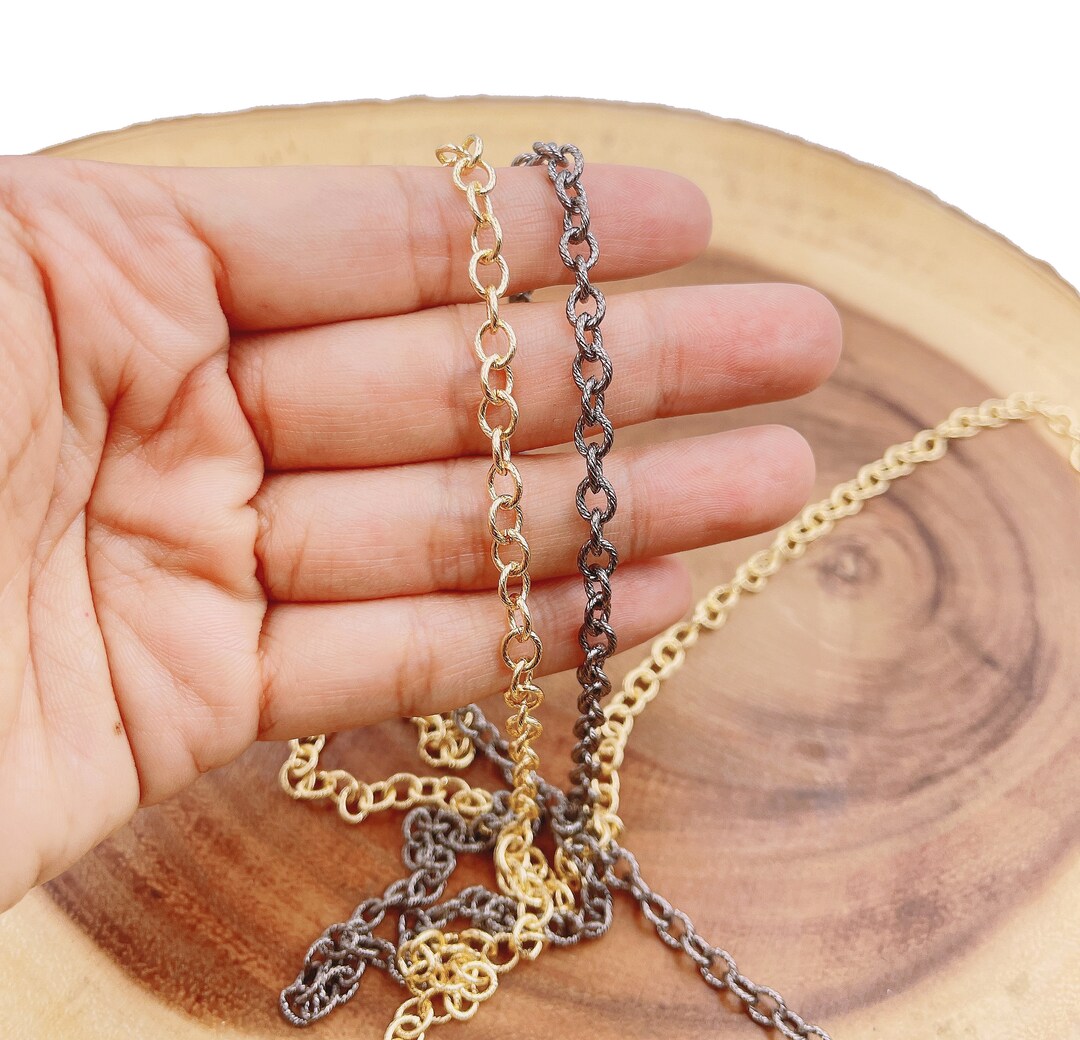 Gold and Black Rhodium Rolo Cable Chain by Yard, Gold Filled Cable Rolo ...