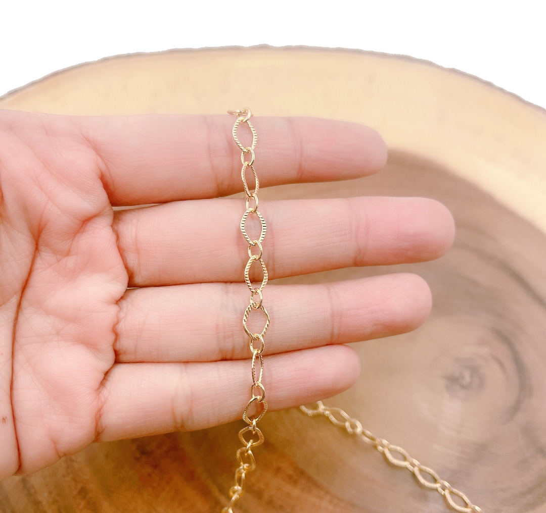 18K Gold Diamond Shape Chain by Yard, Oval Rolo Link Chain by Foot ...