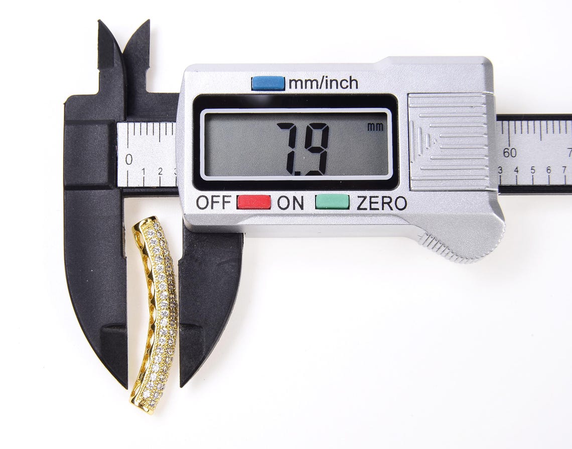 18K Gold Micro Pave Curve Tube Bead, CZ Micro Pave Long Curve Tube for ...
