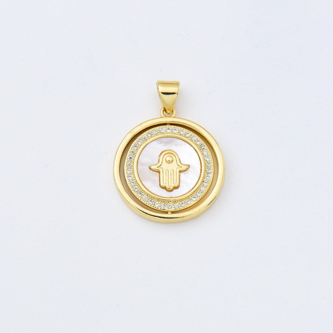 Hamsa Hand in Gold Filled White Opal, Medallion CZ Micro Pave Hamsa ...