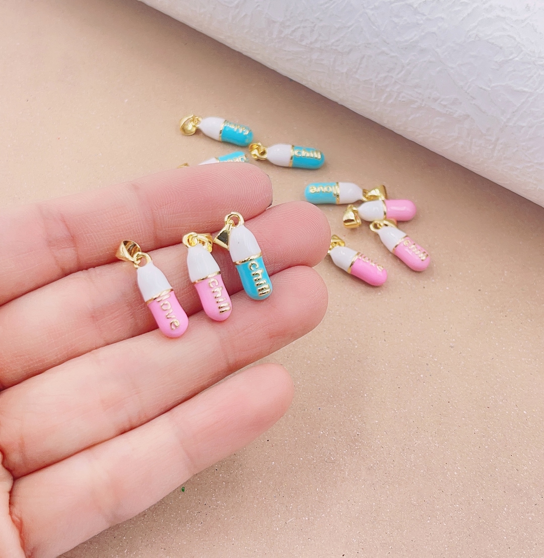 Gold Chill Pill Charm, Gold Filled Enamel Happy Chill Fuck Peace Pill ...
