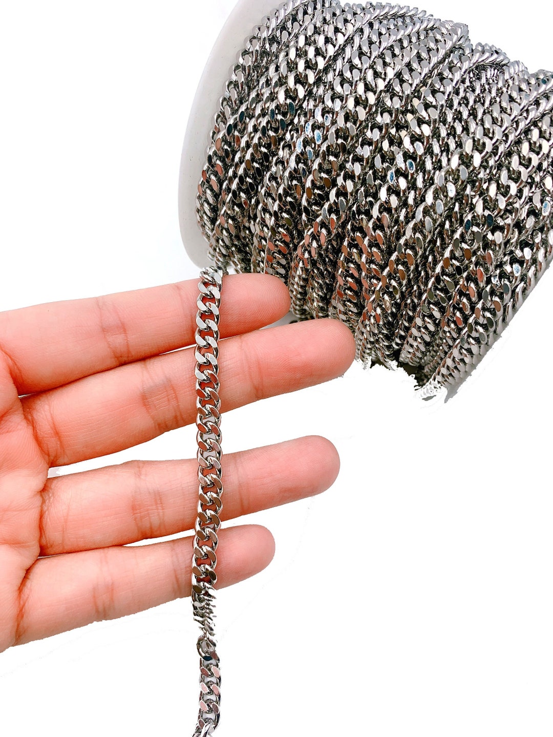 Silver Cuban Curb Chain by Foot, Cuban Curb Chain, Wholesale Bulk Roll ...