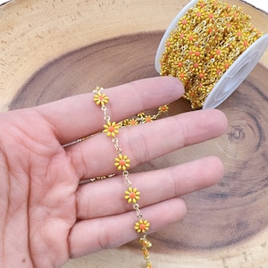Enamel Daisy Flower Chain by Foot in Gold Filled, Daisy Seed Bead ...
