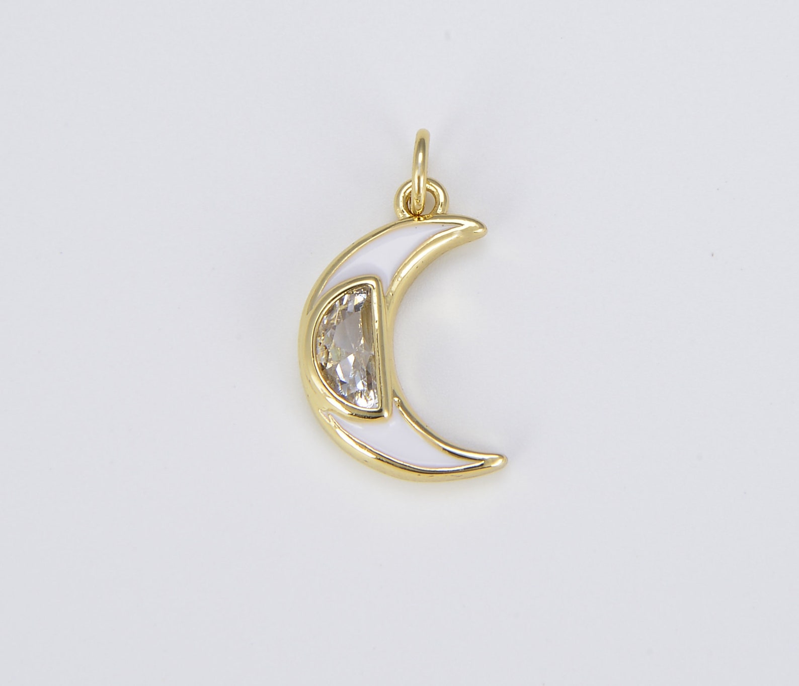 Enamel Crescent Moon Charm, 18K Gold Filled CZ Micro Pave Moon Charm ...