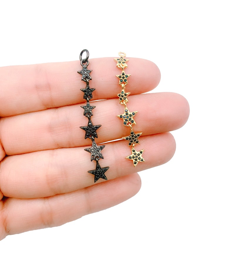 6 Stars Link Interlocked Connector in Gold Filled, Cark Color CZ Micro ...