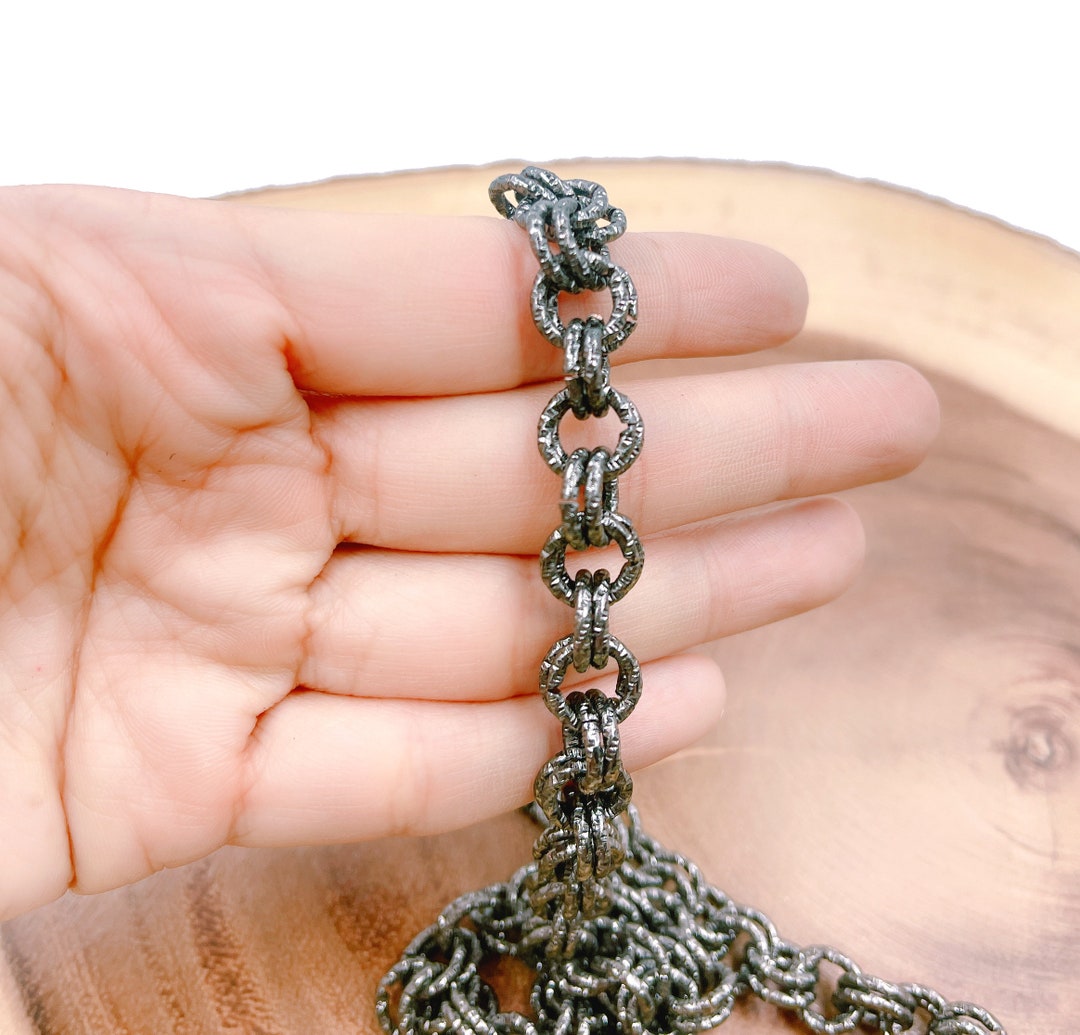Double Ring Chain by Yard, Rolo Chain by Foot Wholesale Bulk Roll Beaded Chain in Gunmetal Black ...